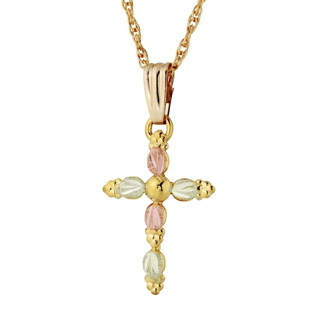 Black Hills Gold Leaf and Grape Cross Pendant - G LPE485