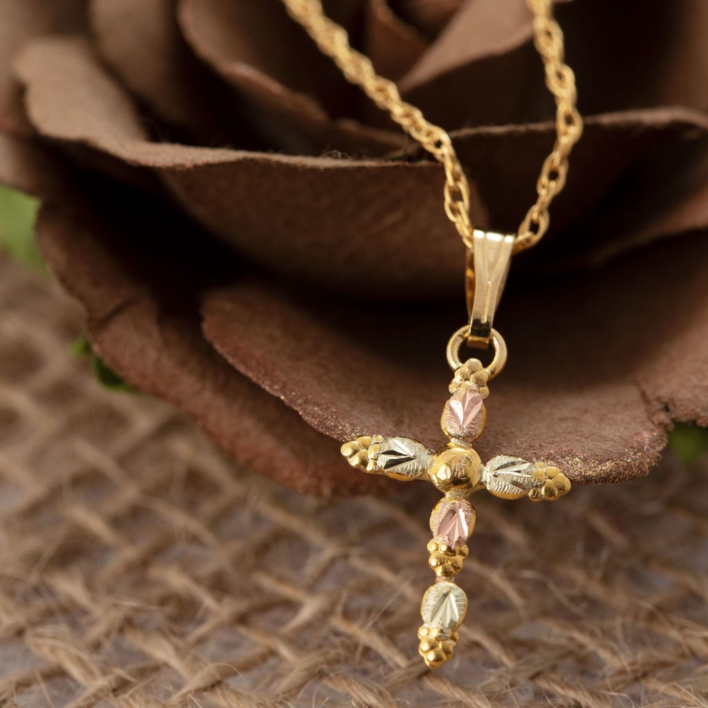 Black Hills Gold Leaf and Grape Cross Pendant - G LPE485