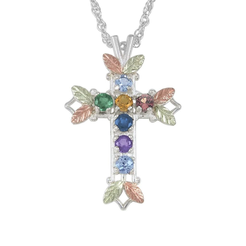 Black Hills Sterling Silver Family Birthstone Cross Pendant with 5 ...