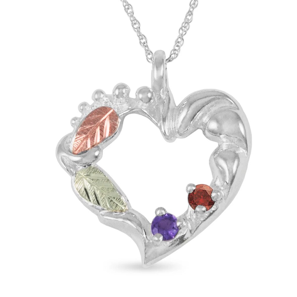 Silver Heart Family Pendant with 3 Genuine Birthstones - MRC2662-3-GN