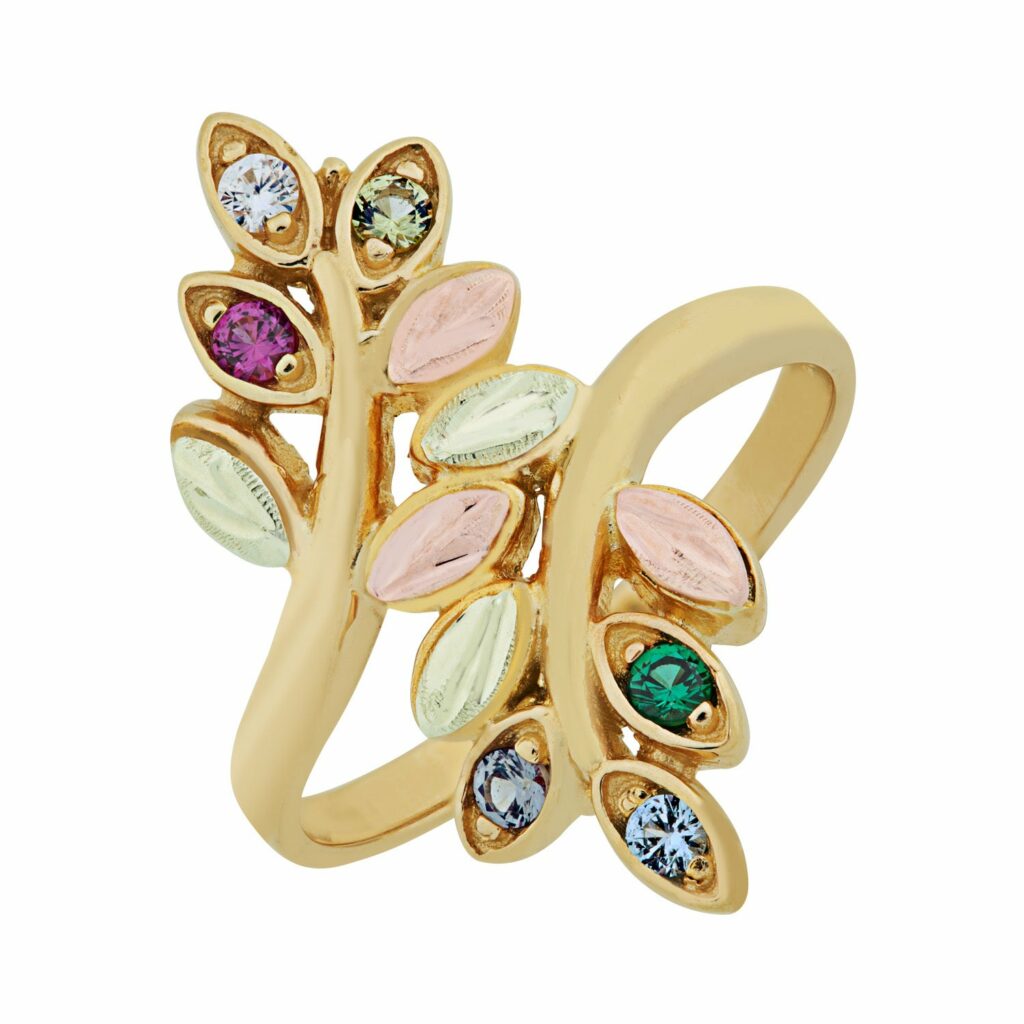 Black Hills Gold Vine and Leaf Ring with 6 Synthetic BirthstonesG 945-6-SY
