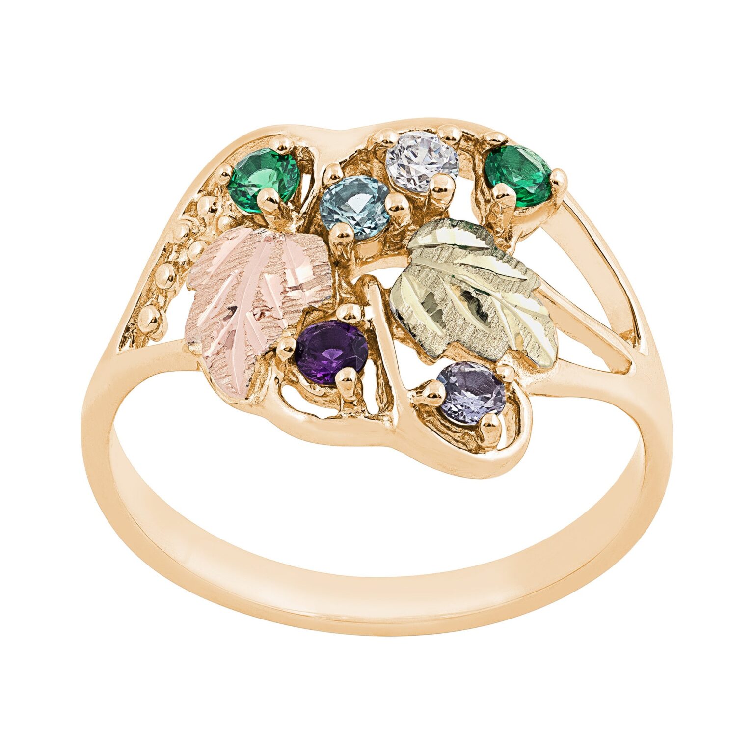 Gold Family Ring with Organic Swirling Vines and 7 Synthetic ...