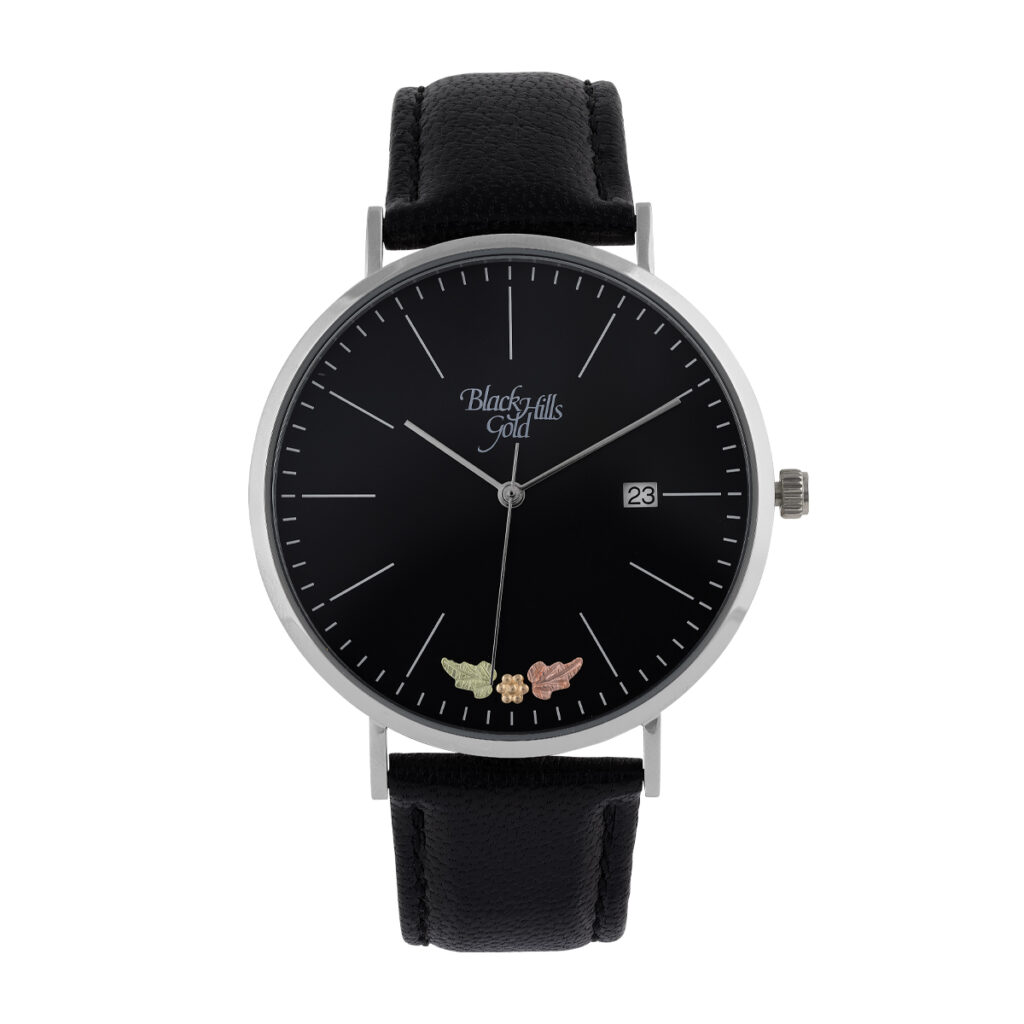 Black Hills Gold Large Black Dial and Leather Band Watch - MRWR8025-UT07