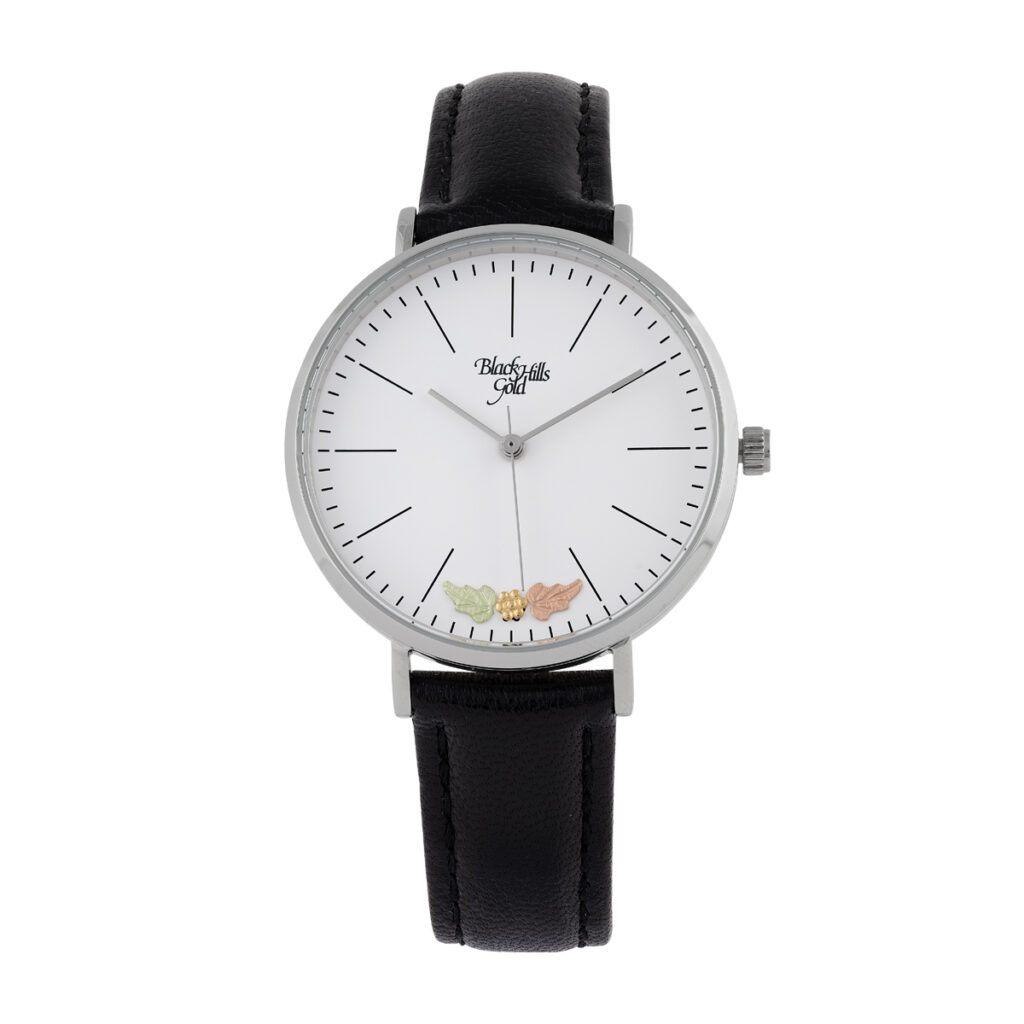 Black Hills Gold Small White Dial and Leather Band Watch - MRWR8028-UT08